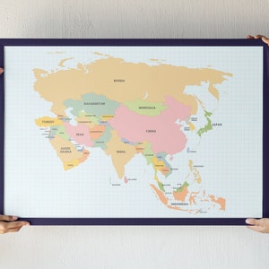 Digital Asia Map Full Color With States Printable Poster Large Size and ...