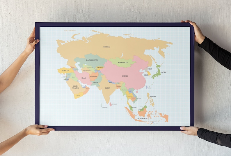 Digital Asia Map Full Color With States Printable Poster Large Size and ...
