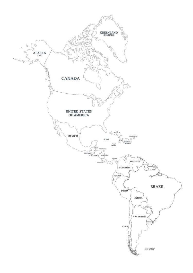 Digital North & South America Map Full Color With States Printable ...