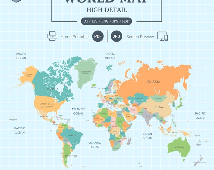 Digital Africa Map Full Color With States Printable Poster Large Size ...