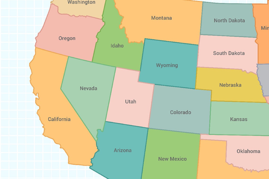 Digital USA Map Full Color With States Printable Poster Large Size and ...