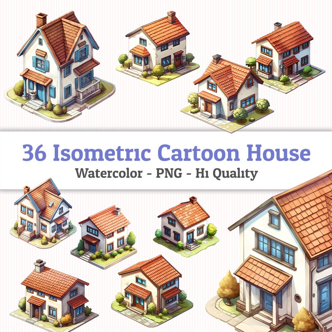 36 Isometric Cartoon House Building Clipart. Colorful Buildings PNG No ...
