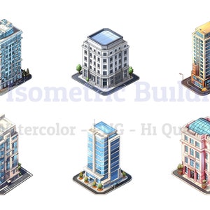 Watercolor Isometric Building Clipart. Colorful Buildings PNG No ...