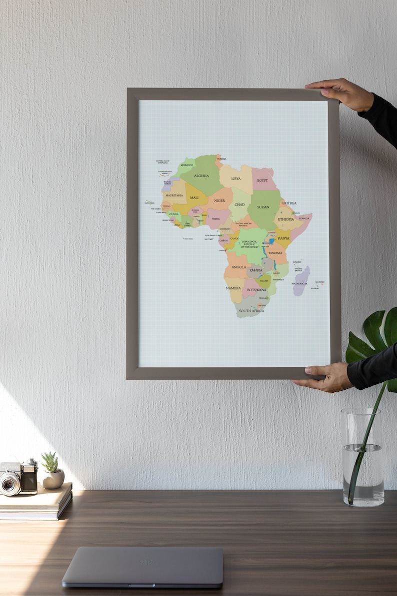 Digital Africa Map Full Color With States Printable Poster Large Size ...