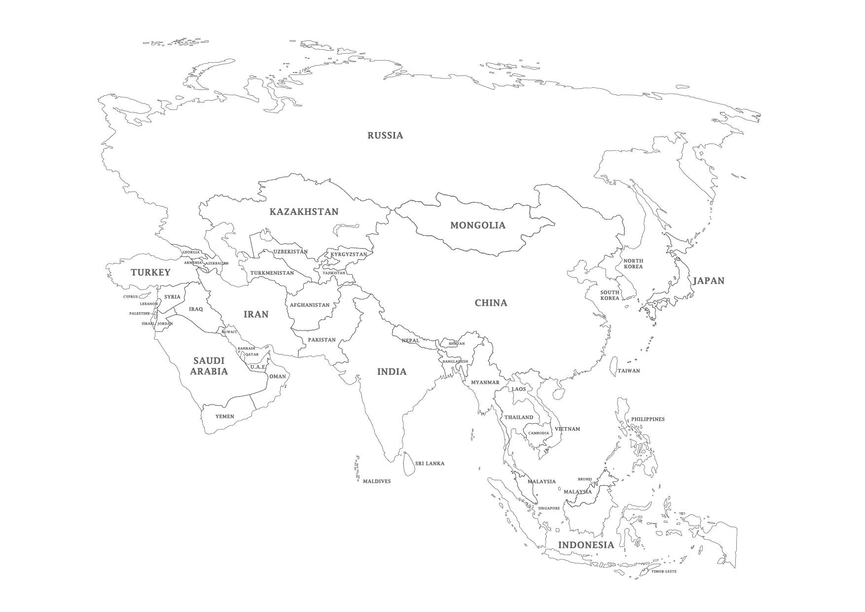 Digital Asia Map Full Color With States Printable Poster Large Size and ...