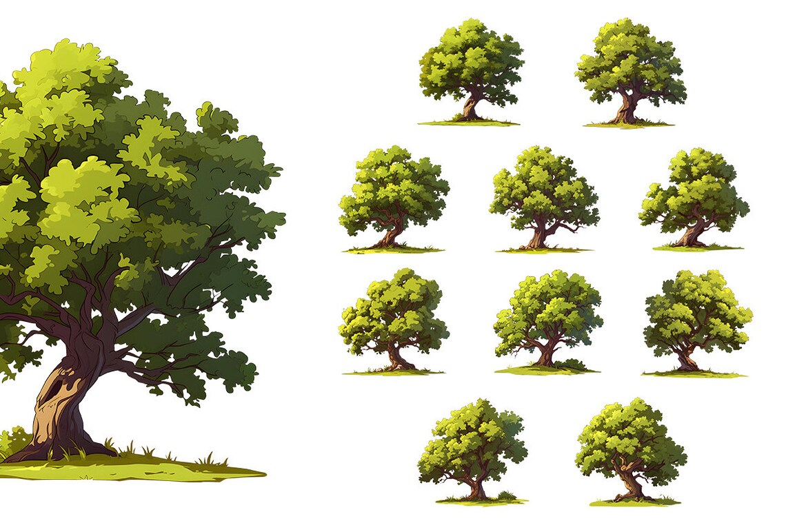 Trees Illustration Hand Paint Clipart. Colorful Tree PNG No Background ...
