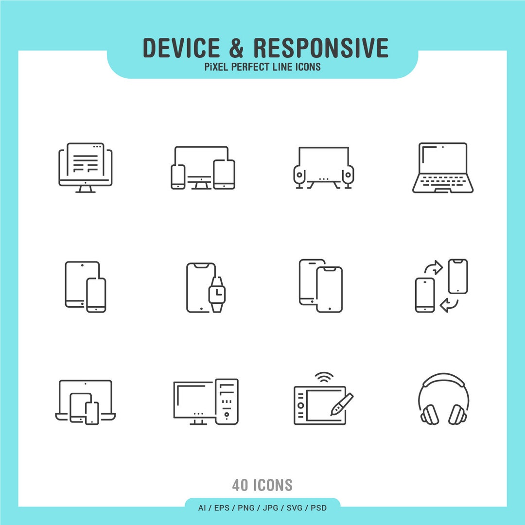 40 Device & Responsive Line Icons. Various File Formats Including Ai ...