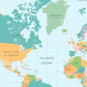 Digital World Map Full Color With Countries Printable Poster Large Size ...