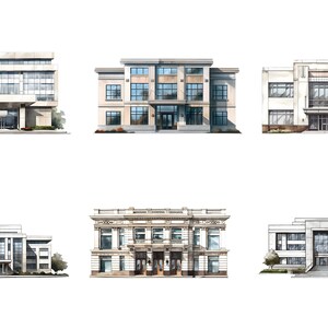 30 Watercolor Front View Building Clipart. Colorful Buildings PNG No ...