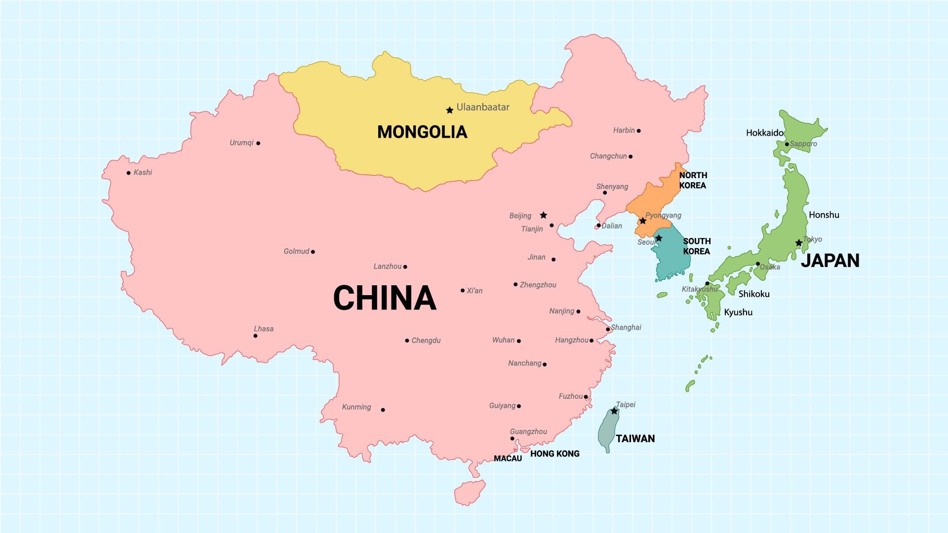 Digital East Asia Map Full Color With States Printable Poster Large ...