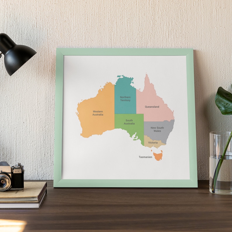 Digital Australia Map Full Color With States Printable Poster Large ...