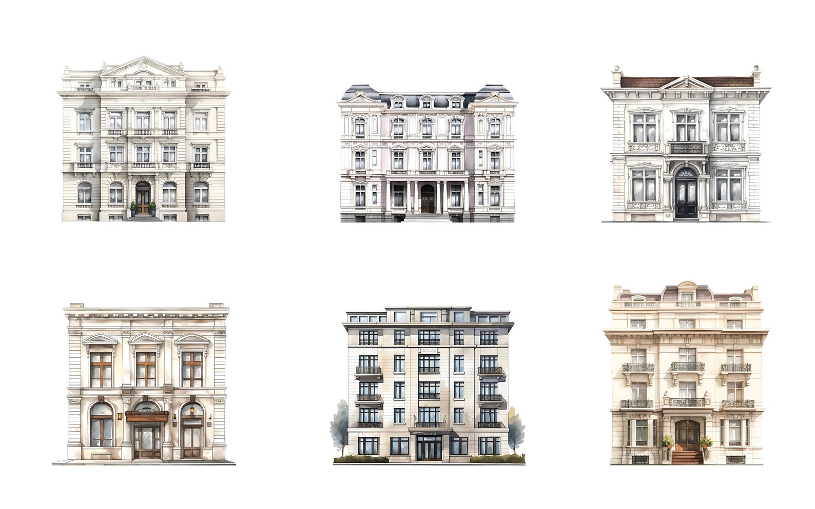 30 Watercolor Front View Building Clipart. Colorful Buildings PNG No ...