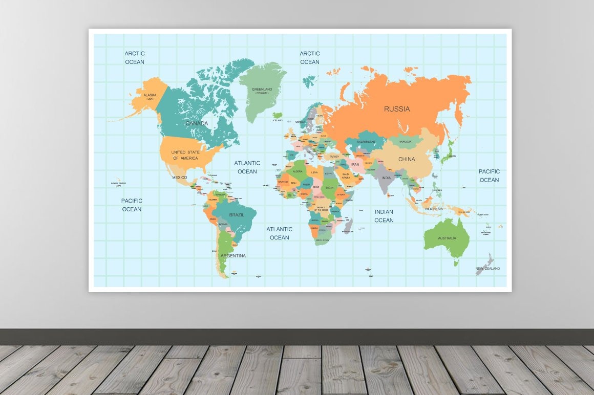Digital World Map Full Color With Countries Printable Poster Large Size ...