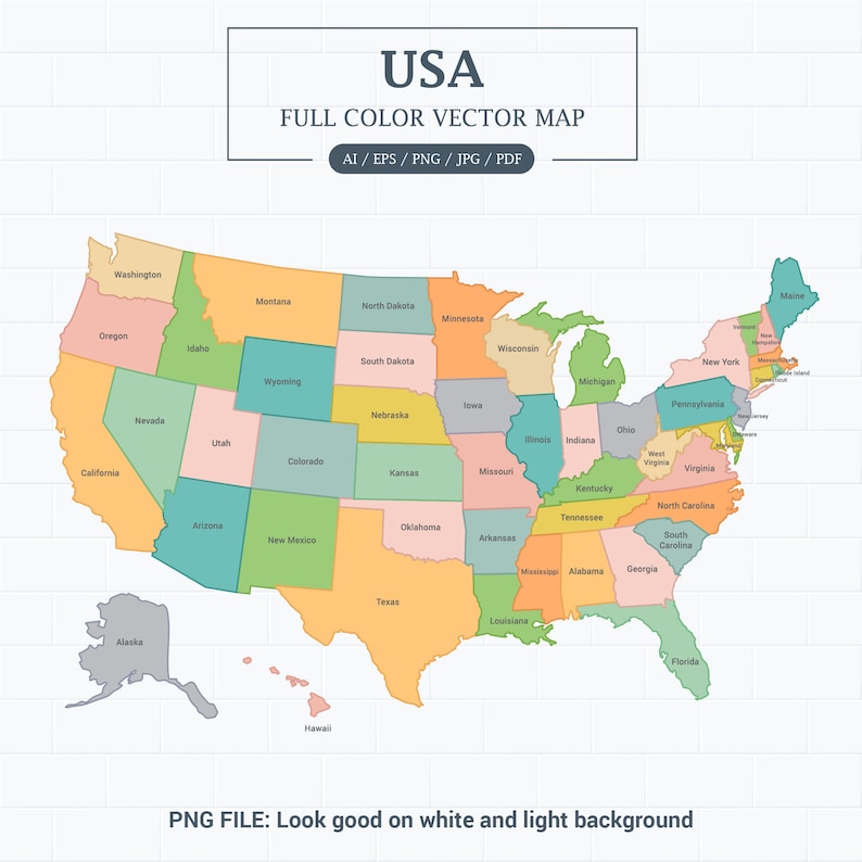 Digital USA Map Full Color With States Printable Poster Large Size and ...