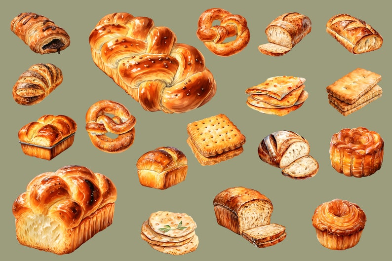 Watercolor Bread & Bakery Clipart. Colorful Bread PNG No Background ...