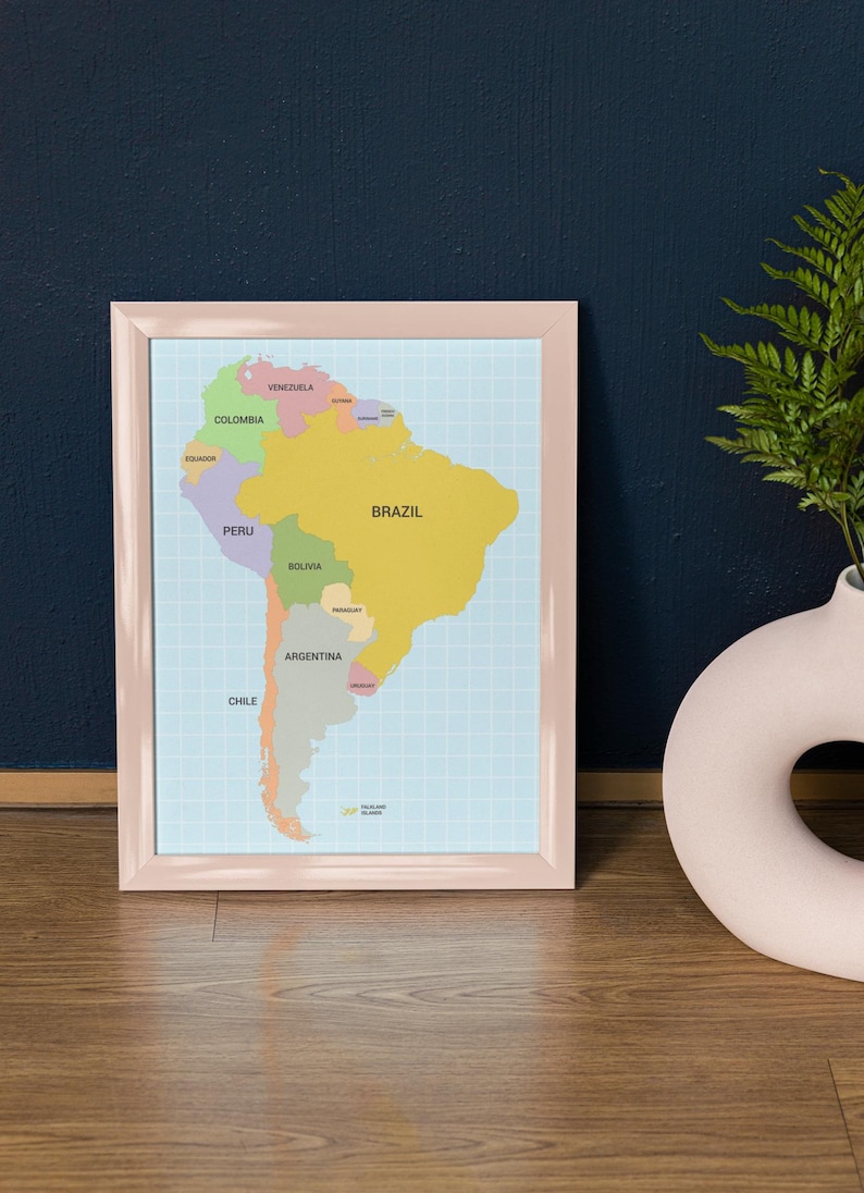 Digital South America Map Full Color With States Printable Poster Large ...