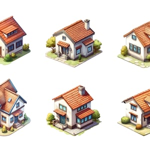 36 Isometric Cartoon House Building Clipart. Colorful Buildings PNG No ...