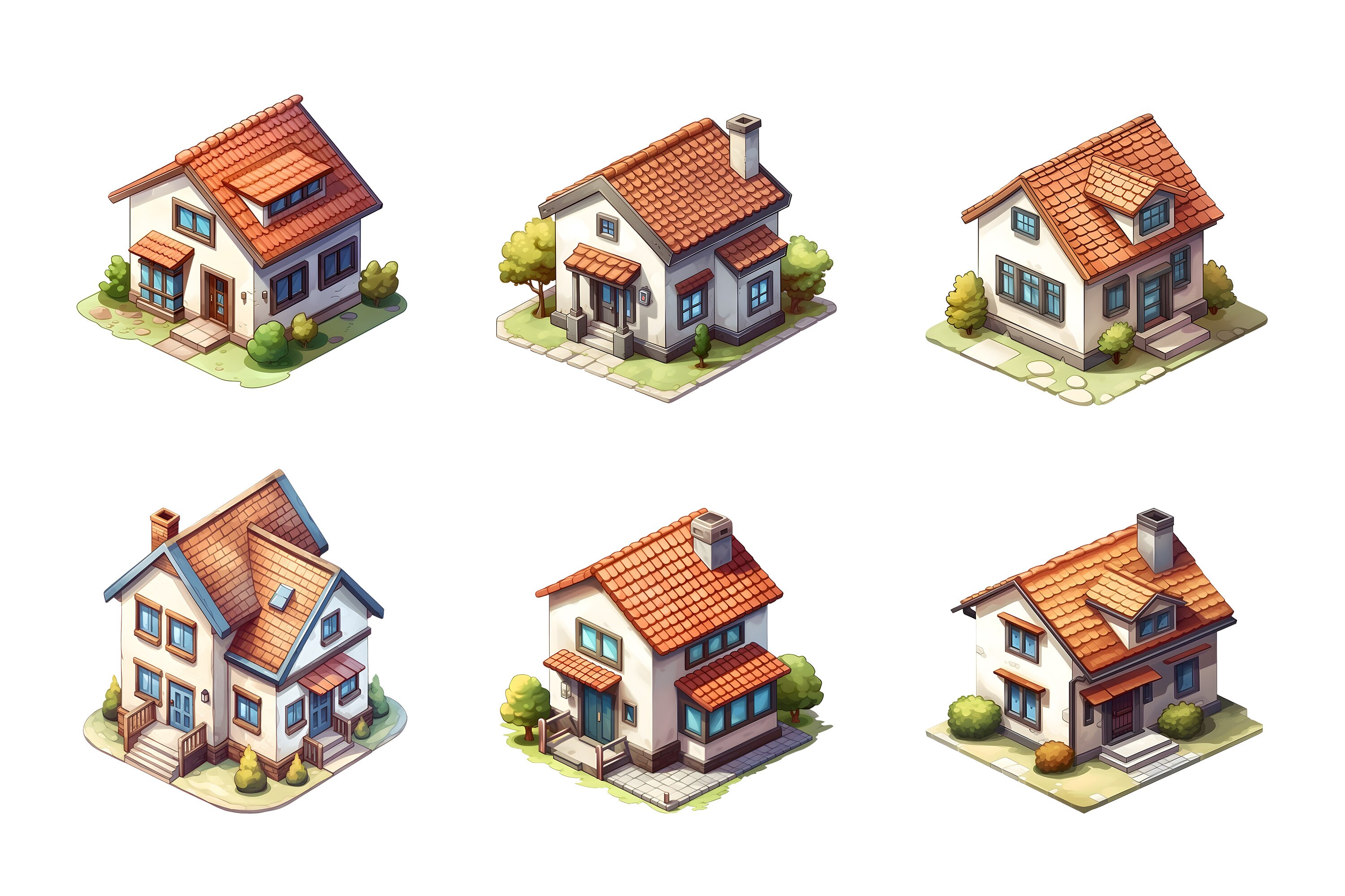 36 Isometric Cartoon House Building Clipart. Colorful Buildings PNG No ...