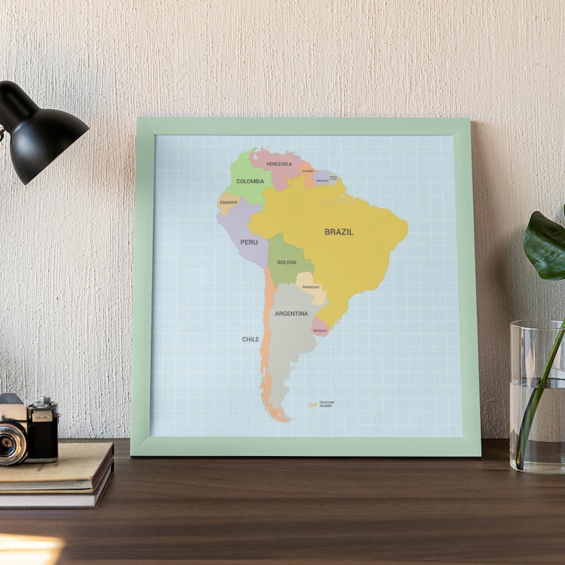 Digital South America Map Full Color With States Printable Poster Large ...