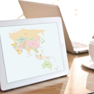 Digital Asia & Oceania Map Full Color With States Printable Poster ...