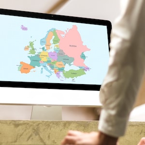 Digital Europe Map Full Color With States Printable Poster Large Size ...