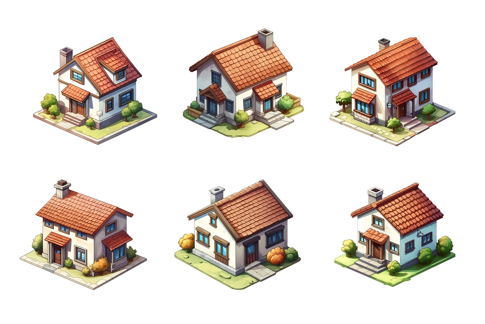 36 Isometric Cartoon House Building Clipart. Colorful Buildings PNG No ...