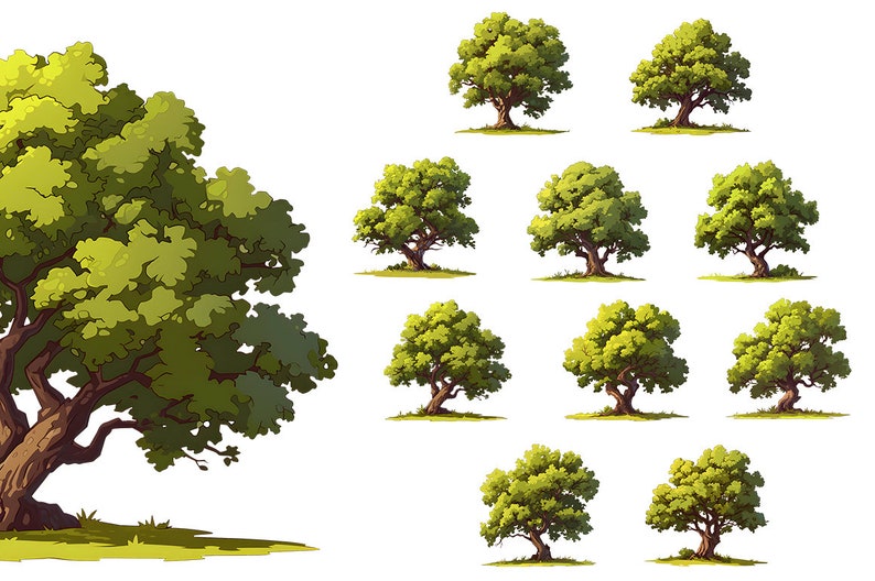 Trees Illustration Hand Paint Clipart. Colorful Tree PNG No Background ...