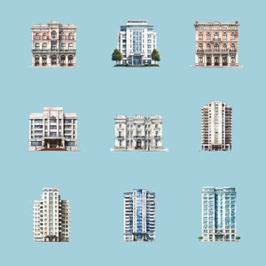 30 Watercolor Front View Building Clipart. Colorful Buildings PNG No ...