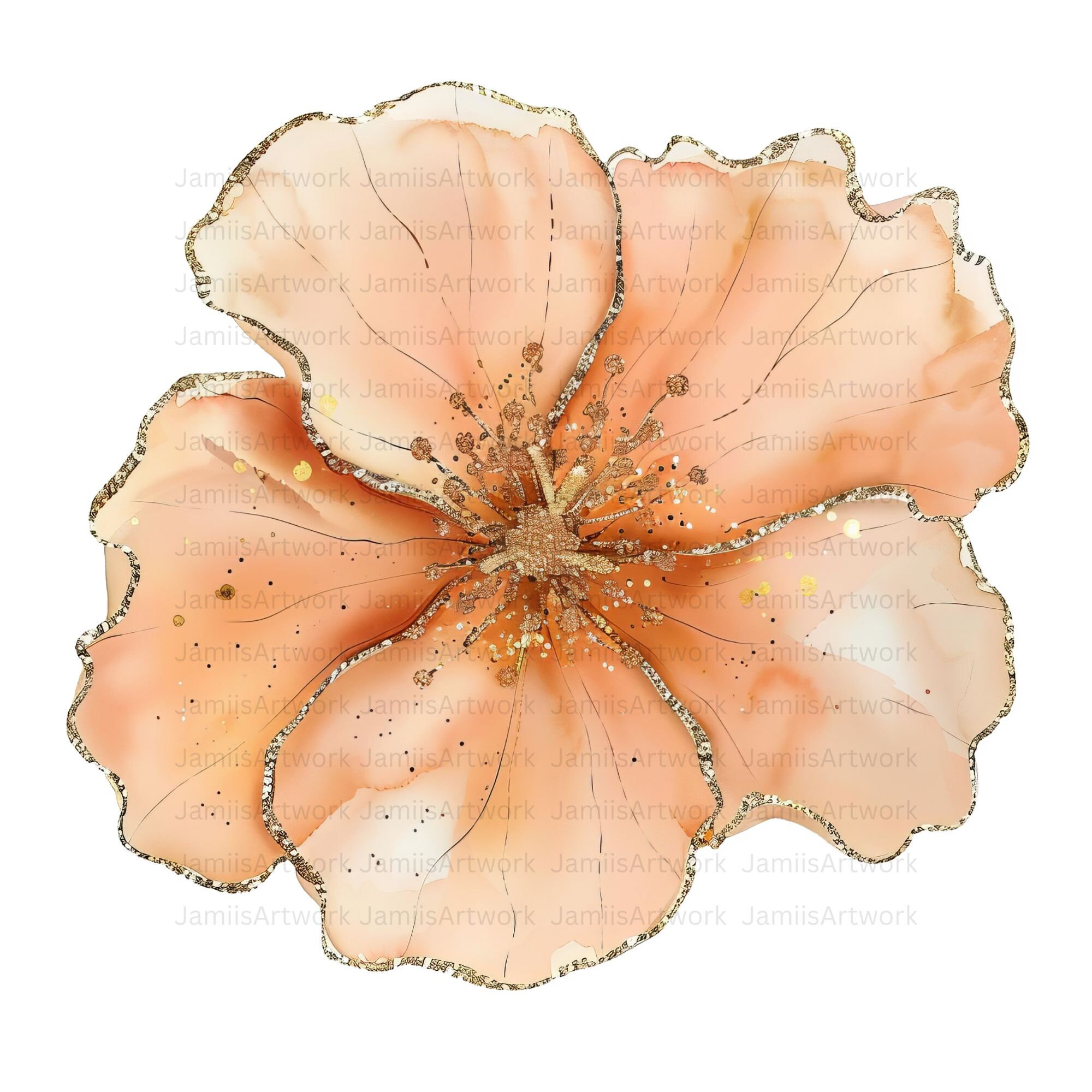 X15 PNG Peach Gold Flower Clipart Abstract Flowers Printable Watercolor ...