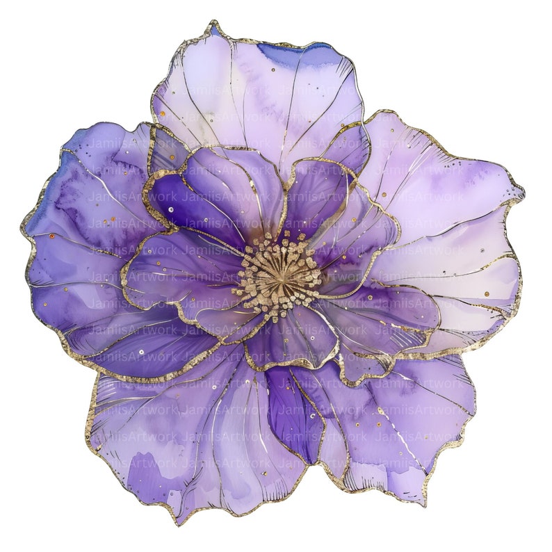 X20 PNG Purple Gold Flower Clipart Abstract Flowers Printable ...