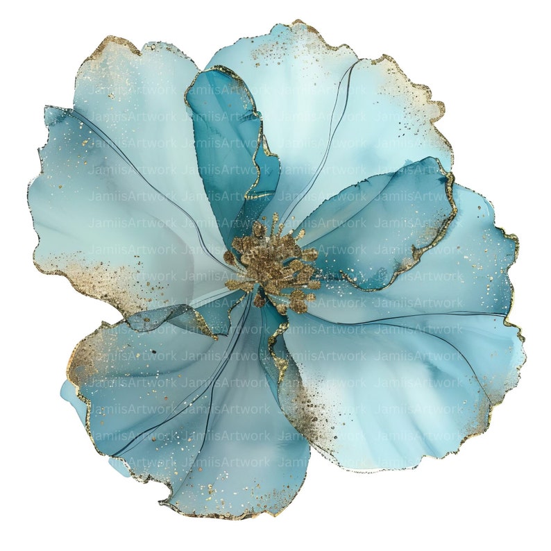 X12 PNG Light Blue Gold Flower Clipart Abstract Flowers Printable ...