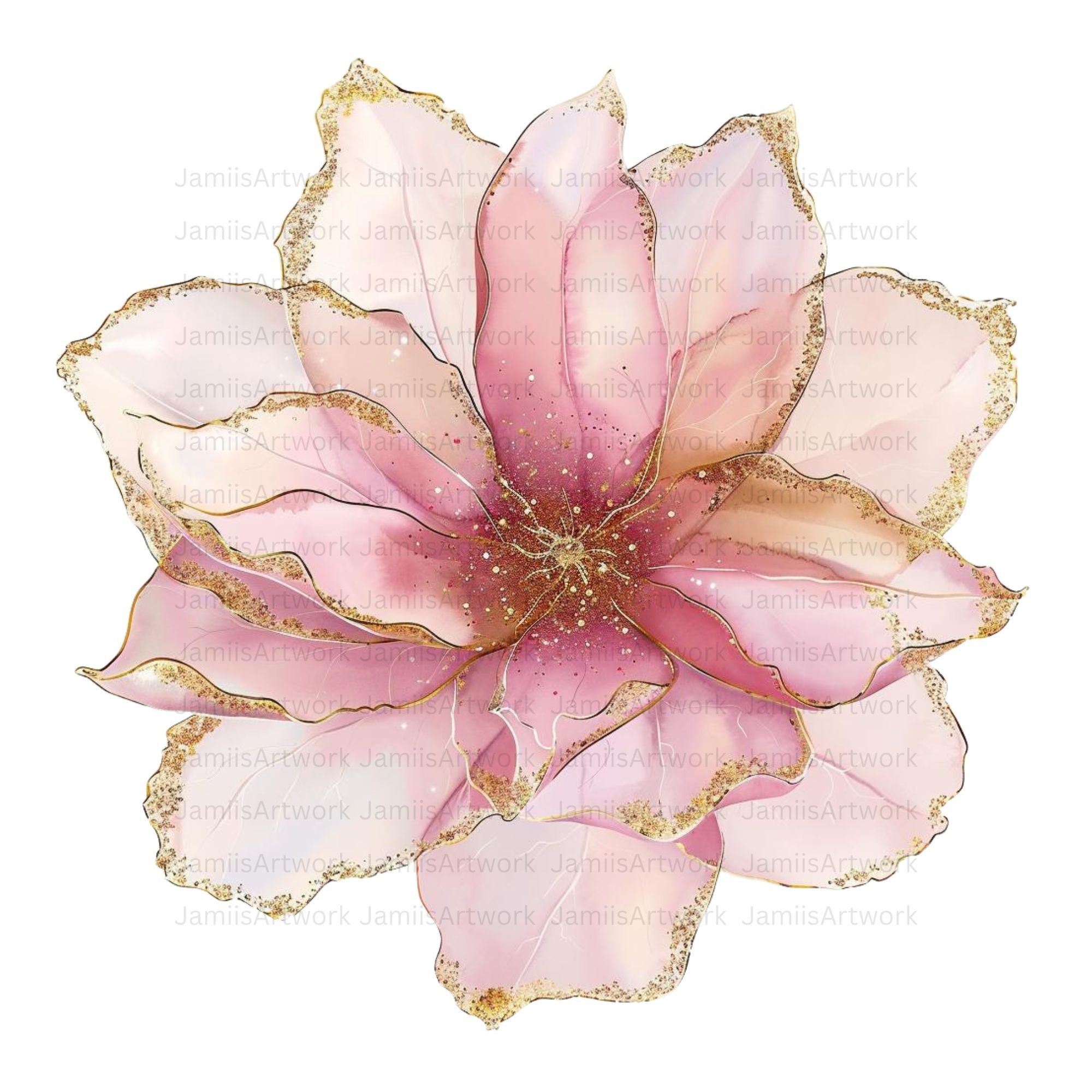 X14 PNG | Pink Gold Flower Clipart | Abstract Flowers | Printable ...