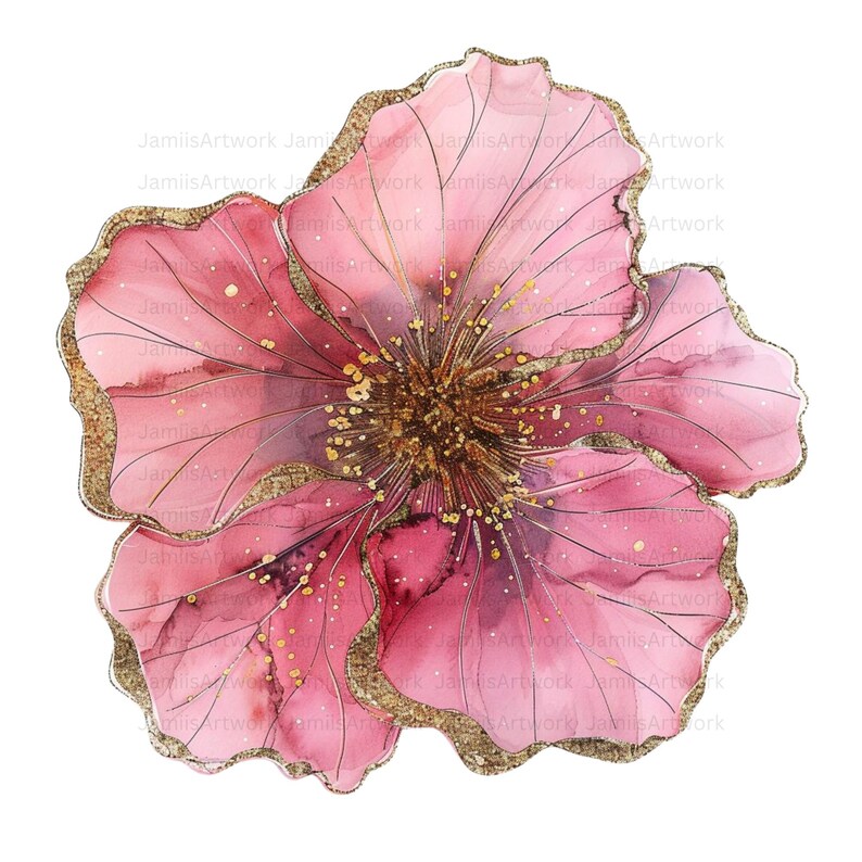 X14 PNG | Pink Gold Flower Clipart | Abstract Flowers | Printable ...