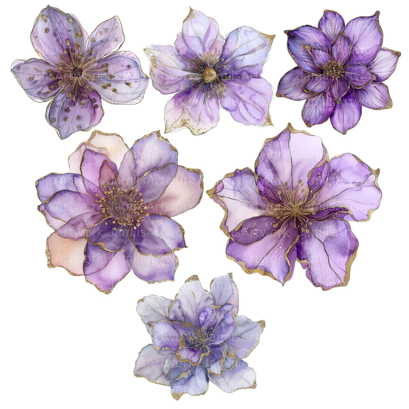 X20 PNG Purple Gold Flower Clipart Abstract Flowers Printable ...