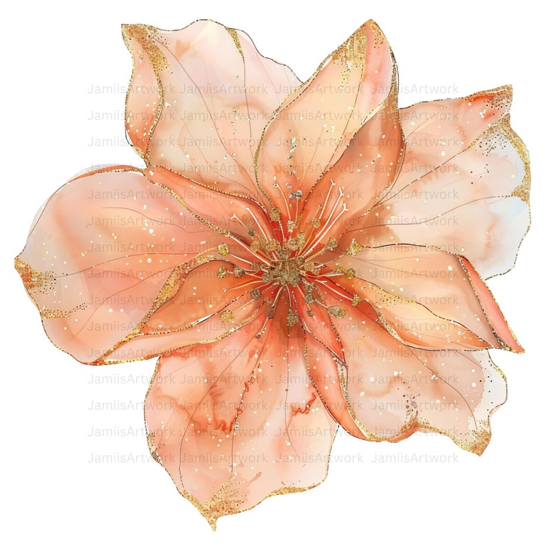 X15 PNG | Peach Gold Flower Clipart | Abstract Flowers | Printable ...