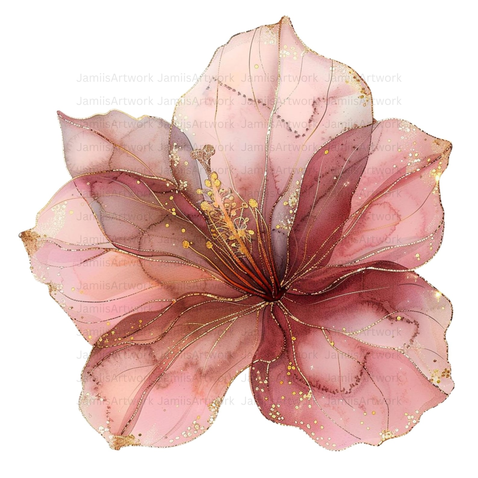 X14 PNG Pink Gold Flower Clipart Abstract Flowers Printable Watercolor ...