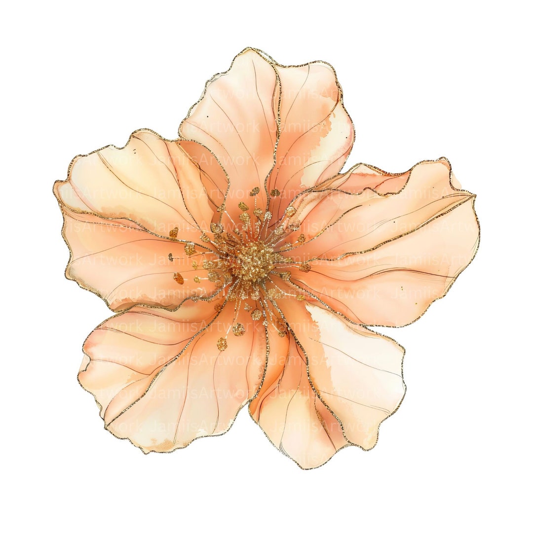 X15 PNG | Peach Gold Flower Clipart | Abstract Flowers | Printable ...