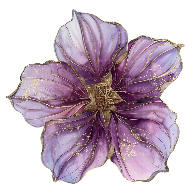 X20 PNG Purple Gold Flower Clipart Abstract Flowers Printable ...
