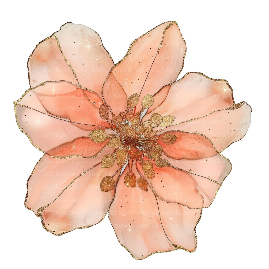 X15 PNG Peach Gold Flower Clipart Abstract Flowers Printable Watercolor ...
