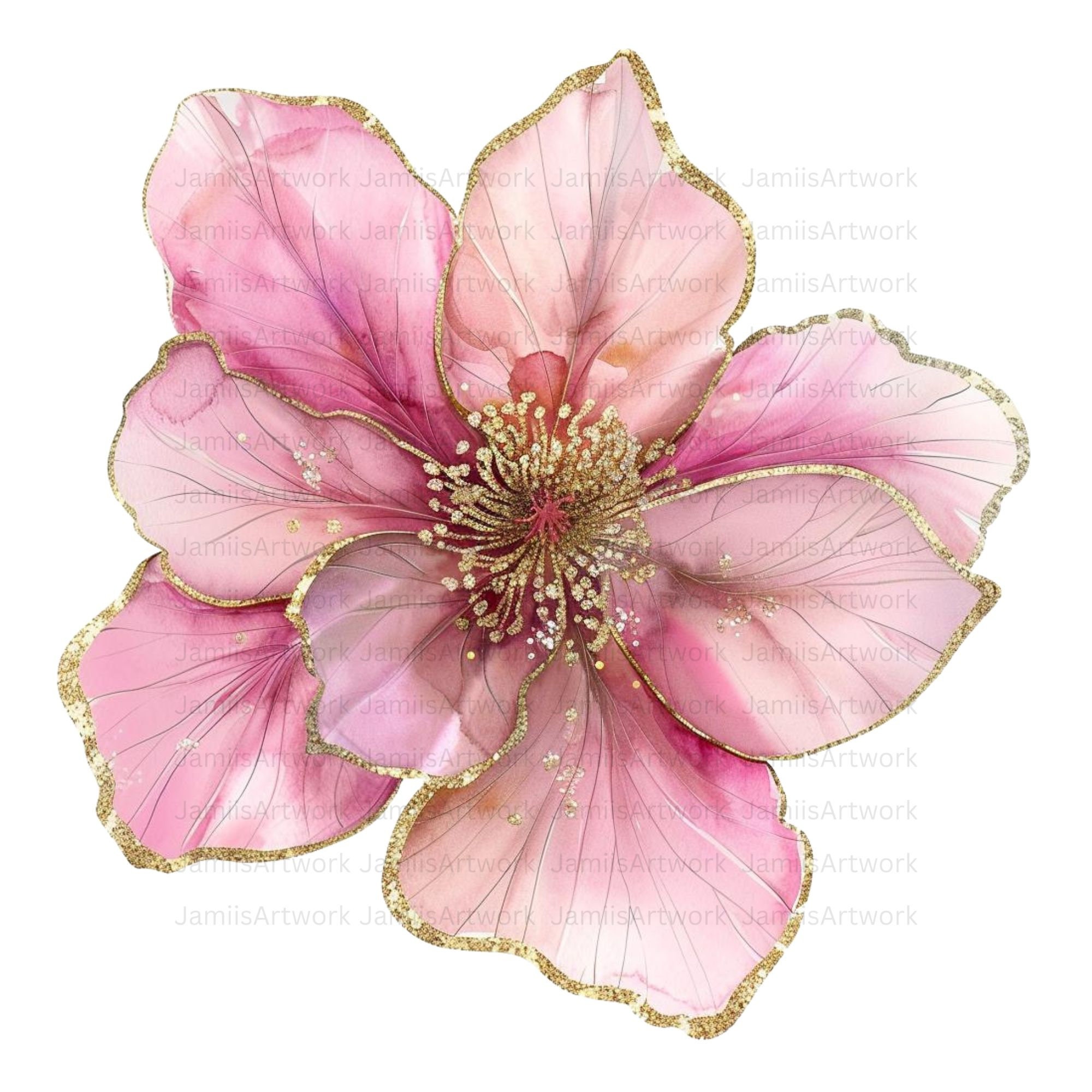 X14 PNG | Pink Gold Flower Clipart | Abstract Flowers | Printable ...