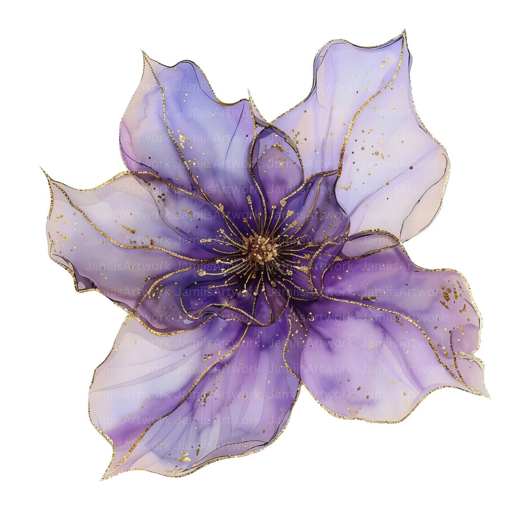 X20 PNG | Purple Gold Flower Clipart | Abstract Flowers | Printable ...