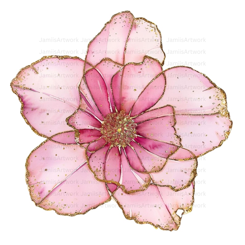 X14 PNG Pink Gold Flower Clipart Abstract Flowers Printable Watercolor ...