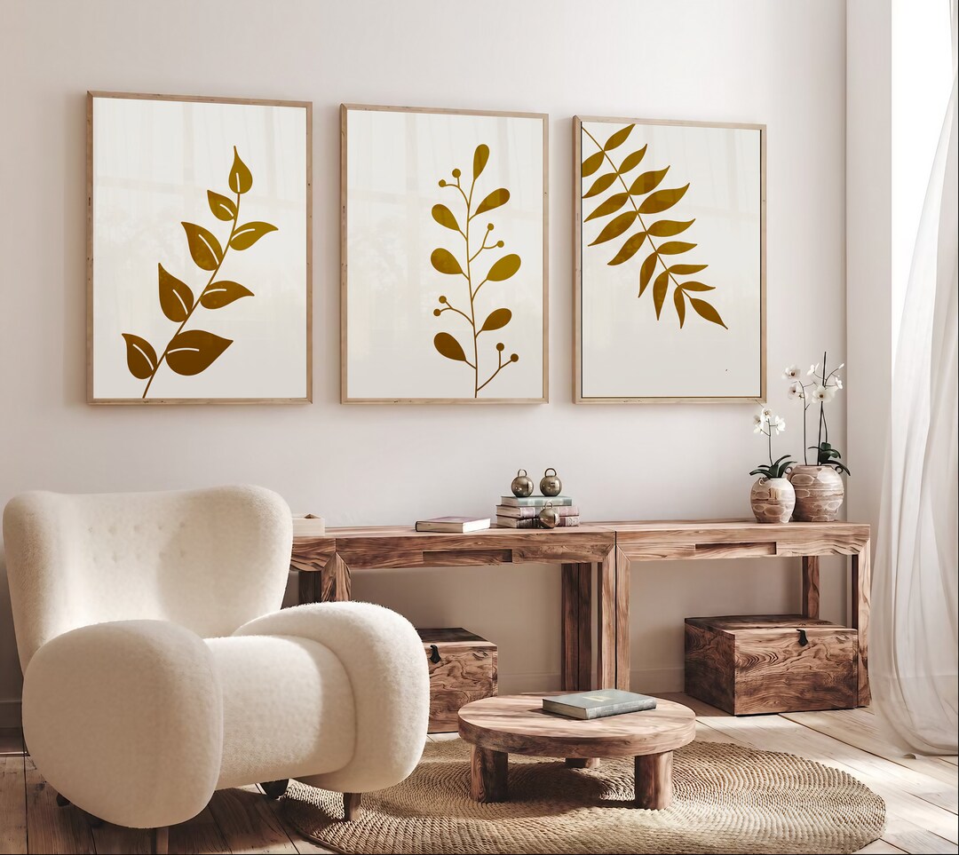 Neutral Wall Art Prints Botanical Line Art Set of 3 Beige - Etsy