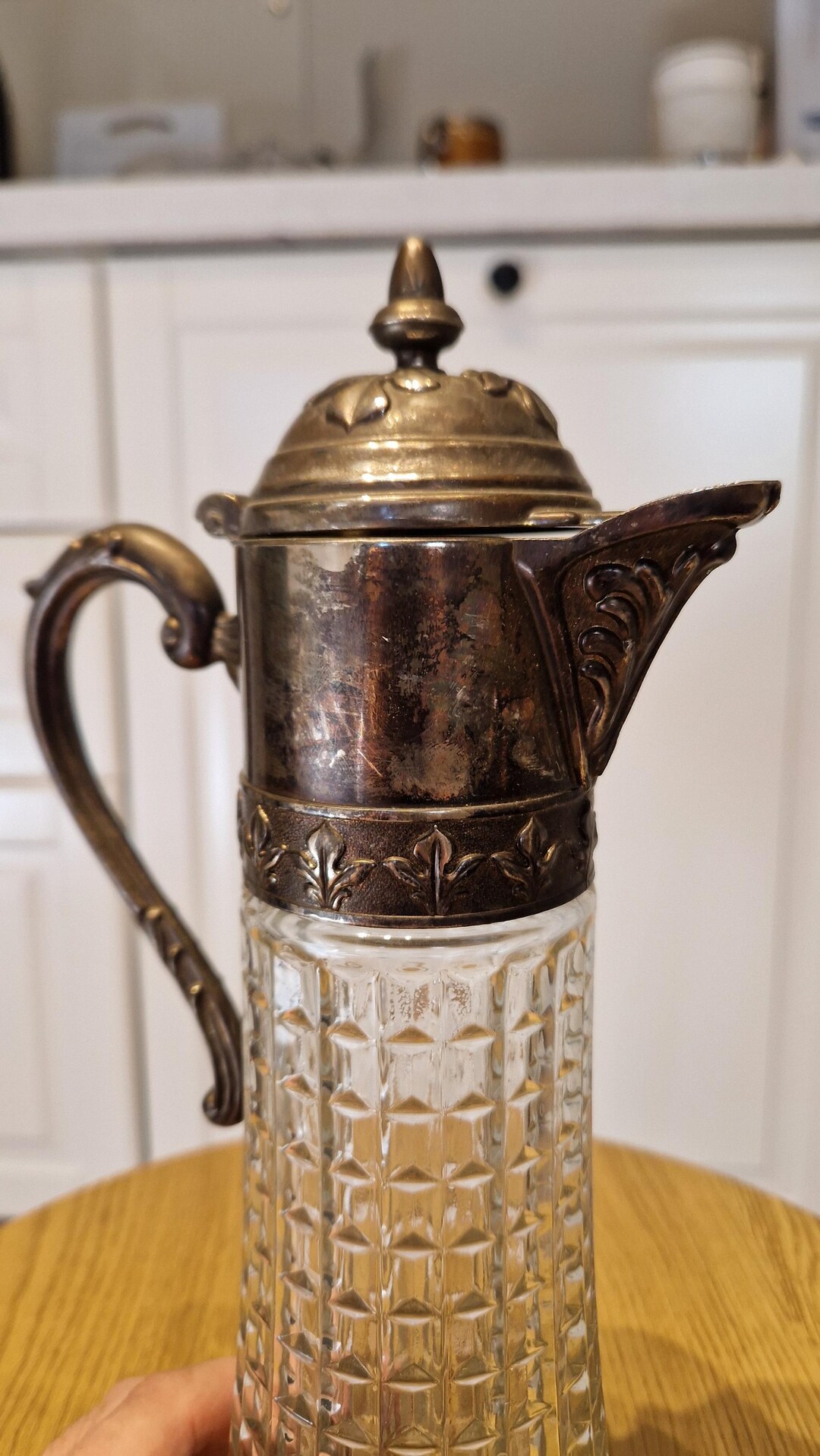 Antique Italian Wine Decanter – Pressed Glass & Silver Plate, Marked ...