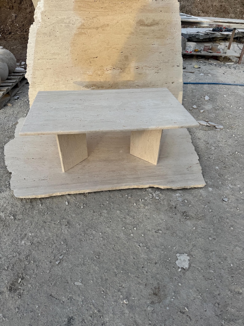 Travertine Coffee Table, Handmade Natural Stone Table, Minimalist ...