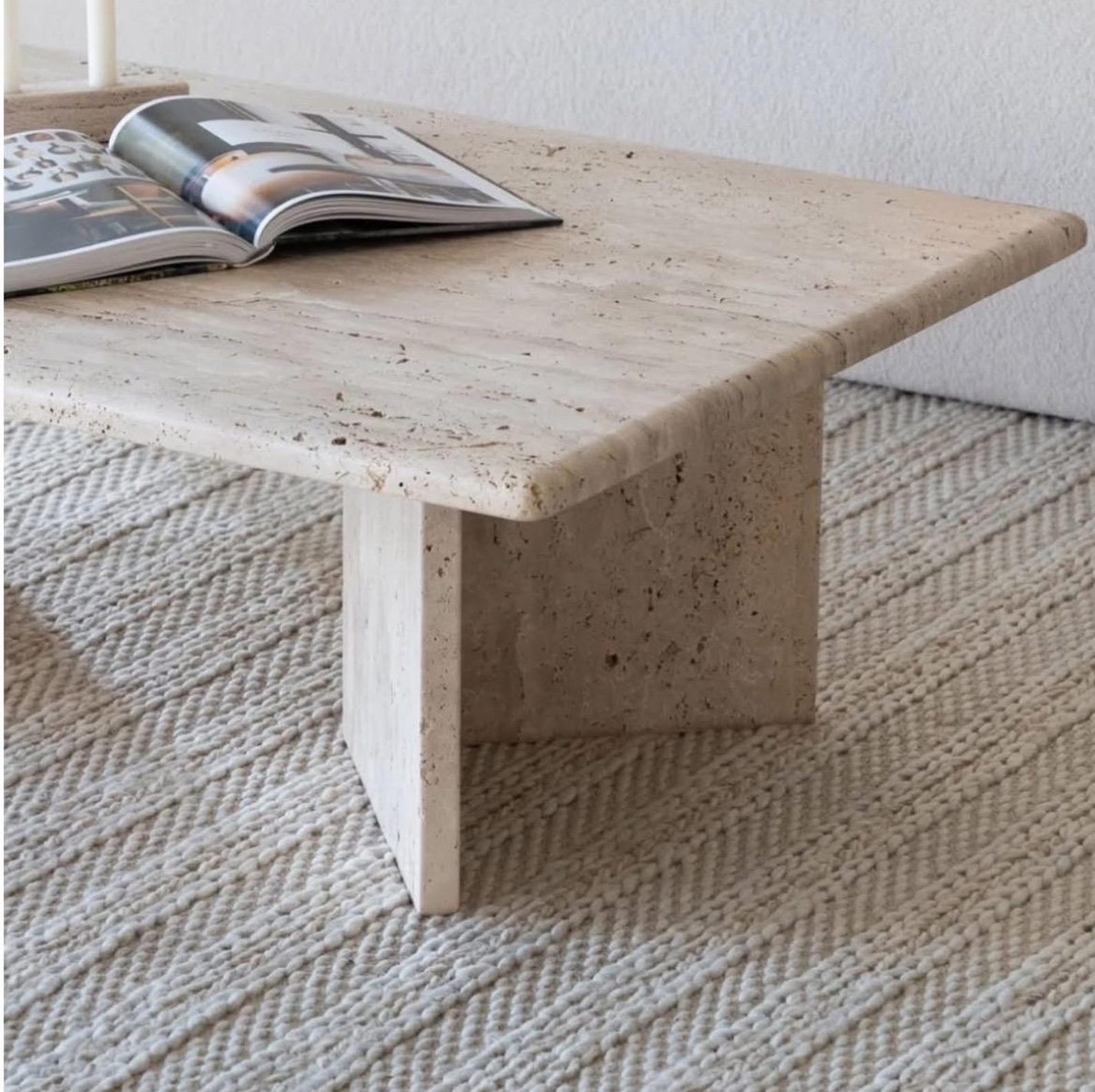 Travertine Coffee Table, Handmade Natural Stone Table, Minimalist ...
