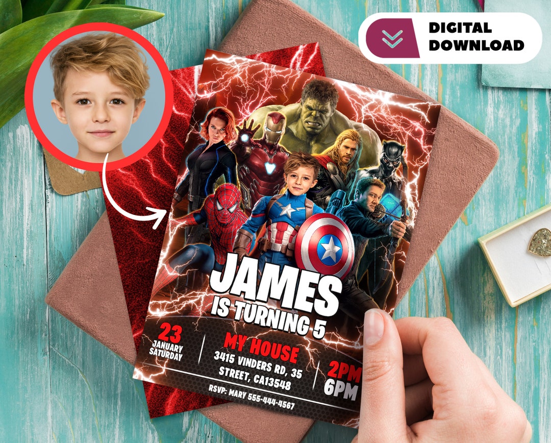 Captain America Personalized Invitation With Photo - Avengers Birthday ...