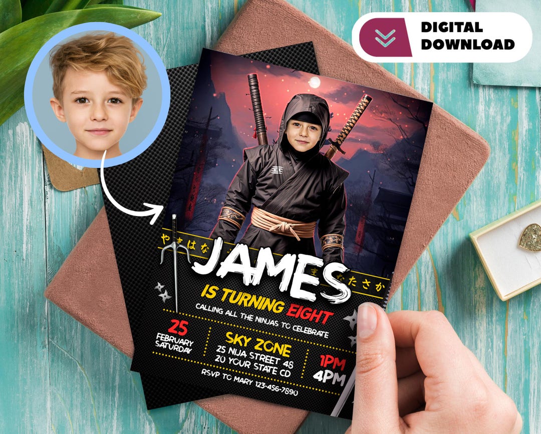 Ninja Personalized With Photo Birthday Invitation - Ninja Birthday Card ...