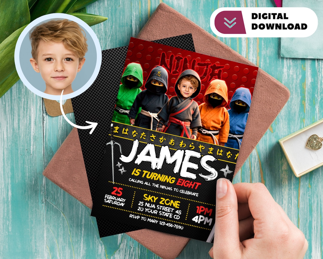 Ninja Personalized With Photo Birthday Invitation Ninja Birthday Card ...