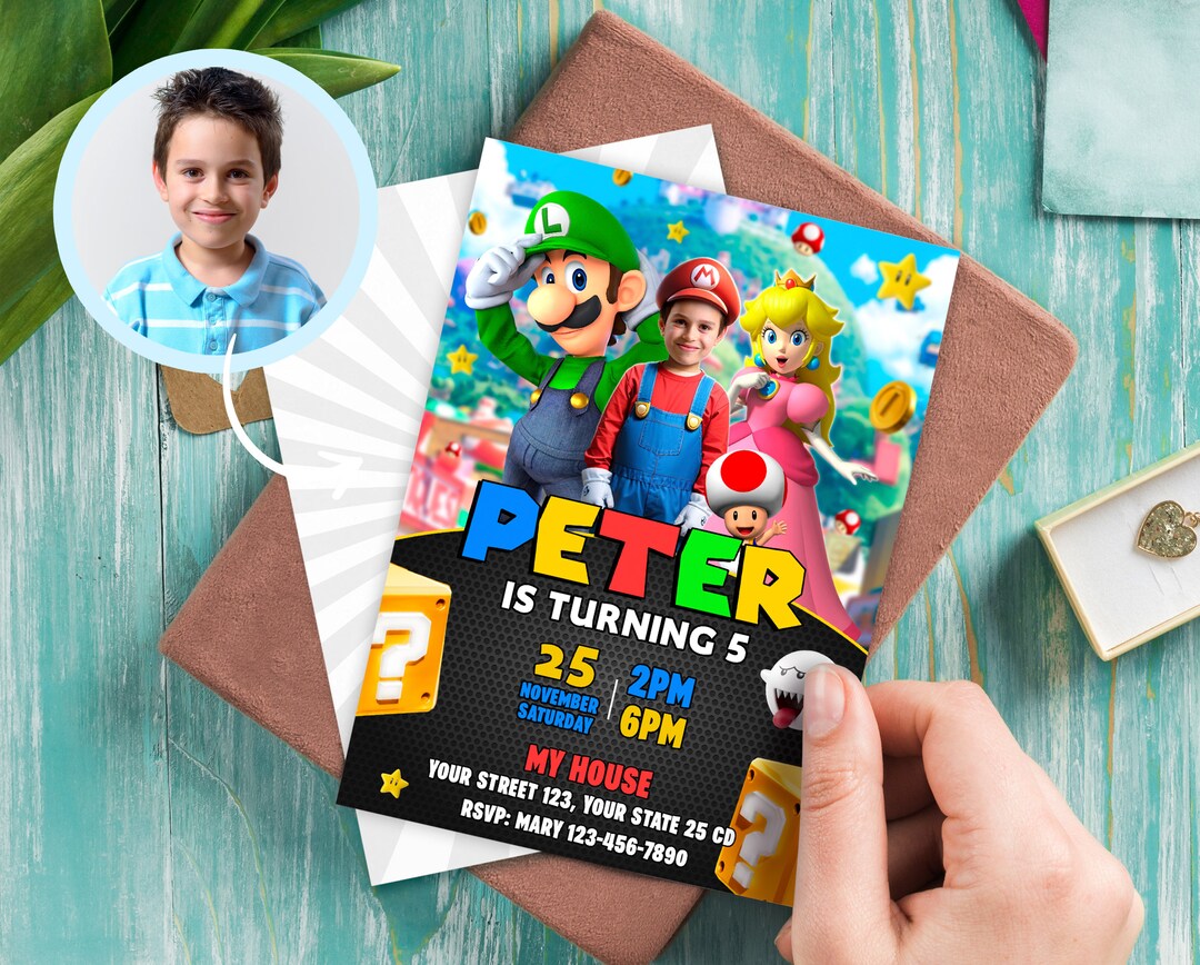 Super Mario Personalized With Photo Birthday Invitation Mario Party ...